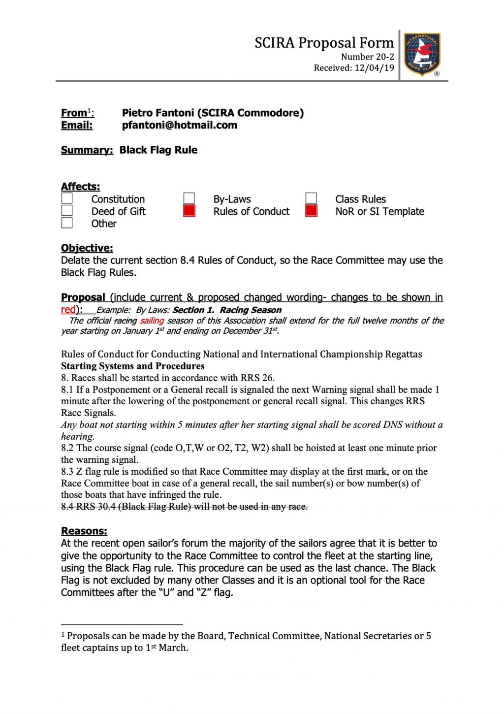 Rule Change Proposal: 20-02 Black Flag - SnipeToday - Snipe Class ...