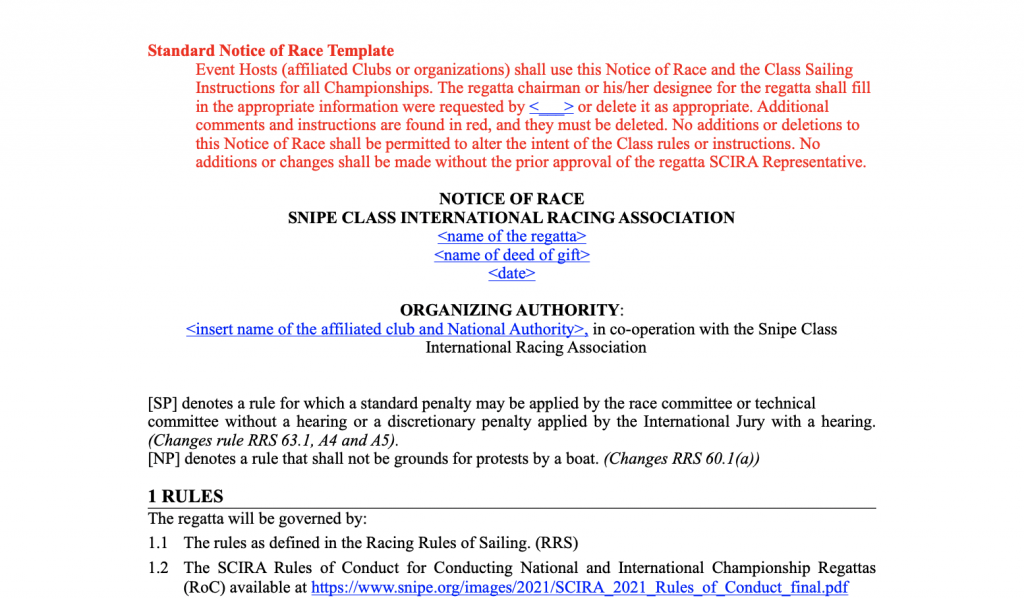 Updated Race Document Templates - SnipeToday - Snipe Class International